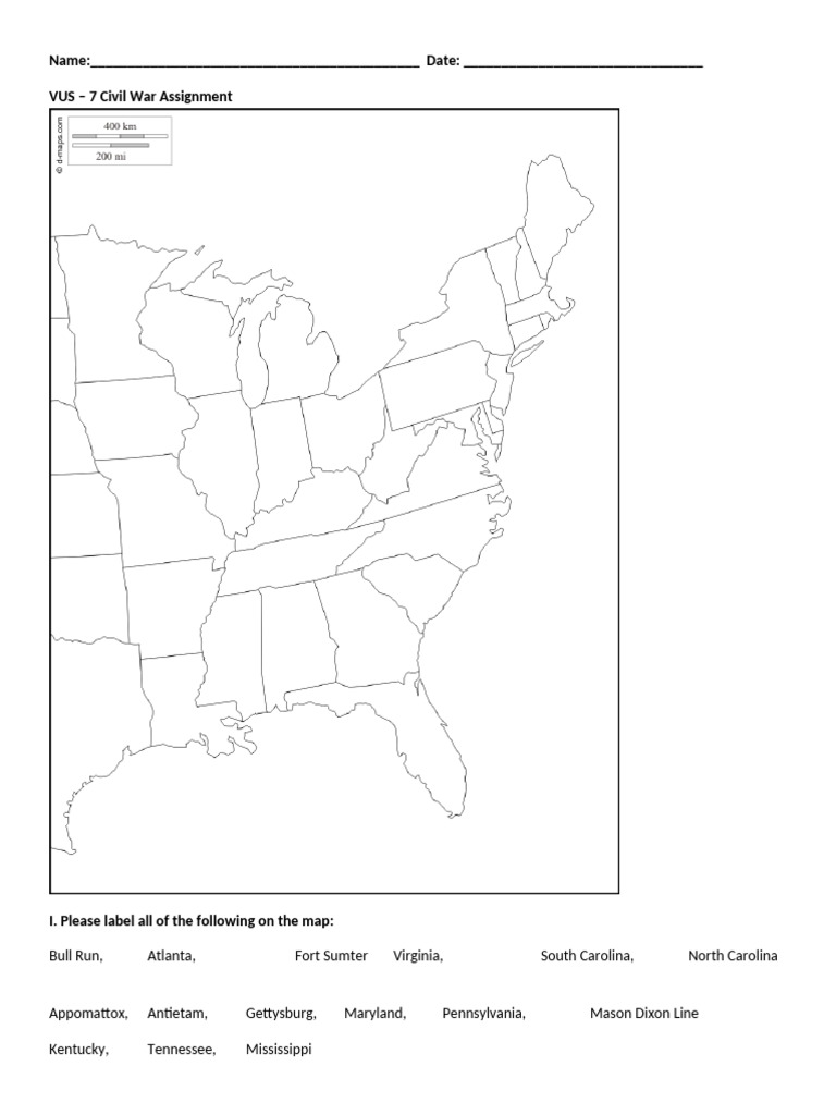 Civil War Map and Chronology Assignment | PDF | American Civil War ...