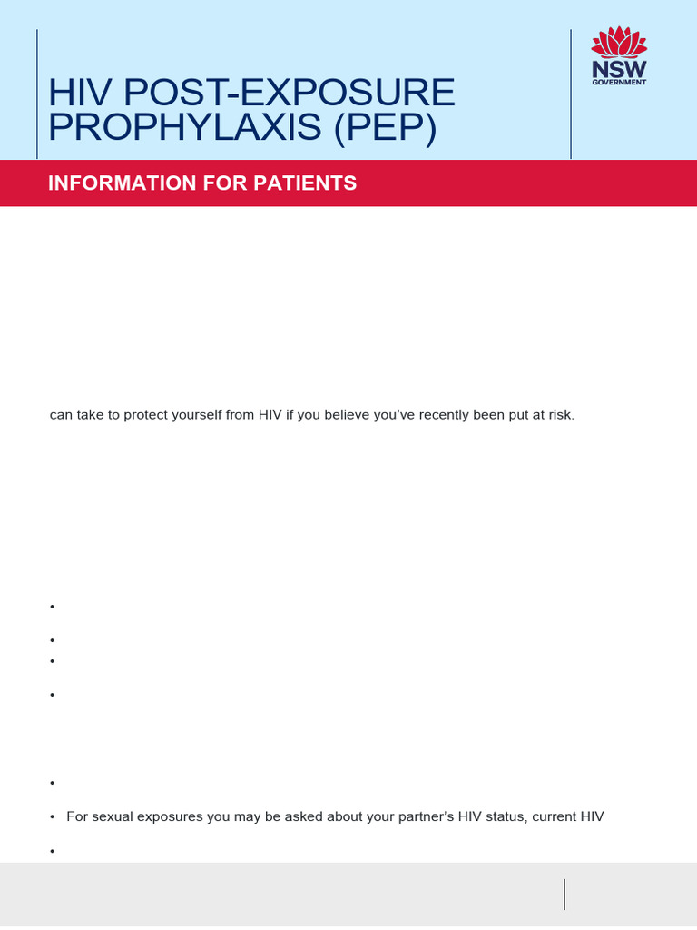 HIV PEP Guide for Patients in NSW | PDF | Sexually Transmitted ...