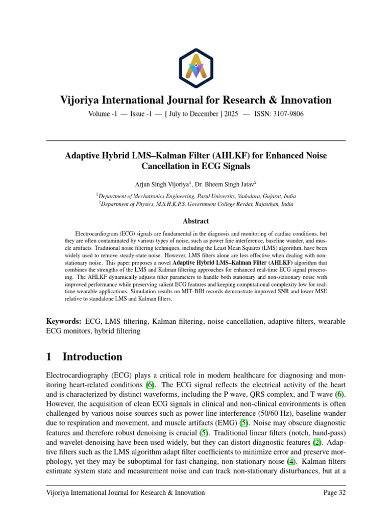 32 37 Adaptive Hybrid LMS Kalman Filter AHLKF for Enhanced Noise Cancellation in ECG Signals ...