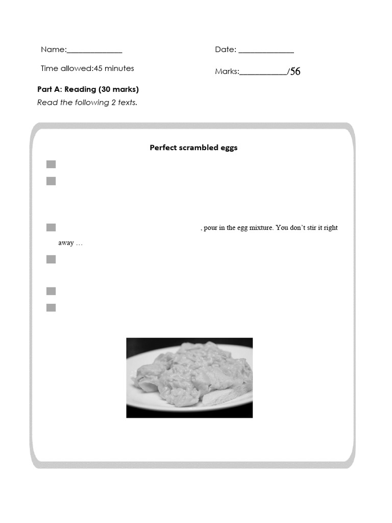 G7 English Practice Paper: Reading & Writing | PDF | Foods | Cooking