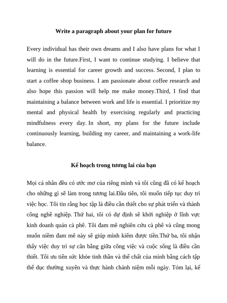 Write A Paragraph About Your Plan For Future | PDF