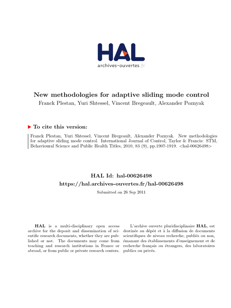 Adaptive Sliding Mode Control Methods | PDF | Applied Mathematics