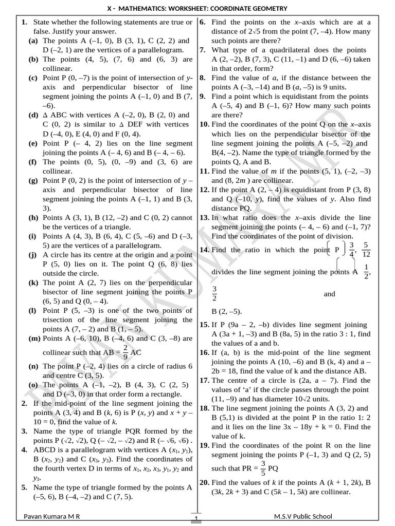 Coordinate Geometry Worksheet | PDF | Triangle | Area