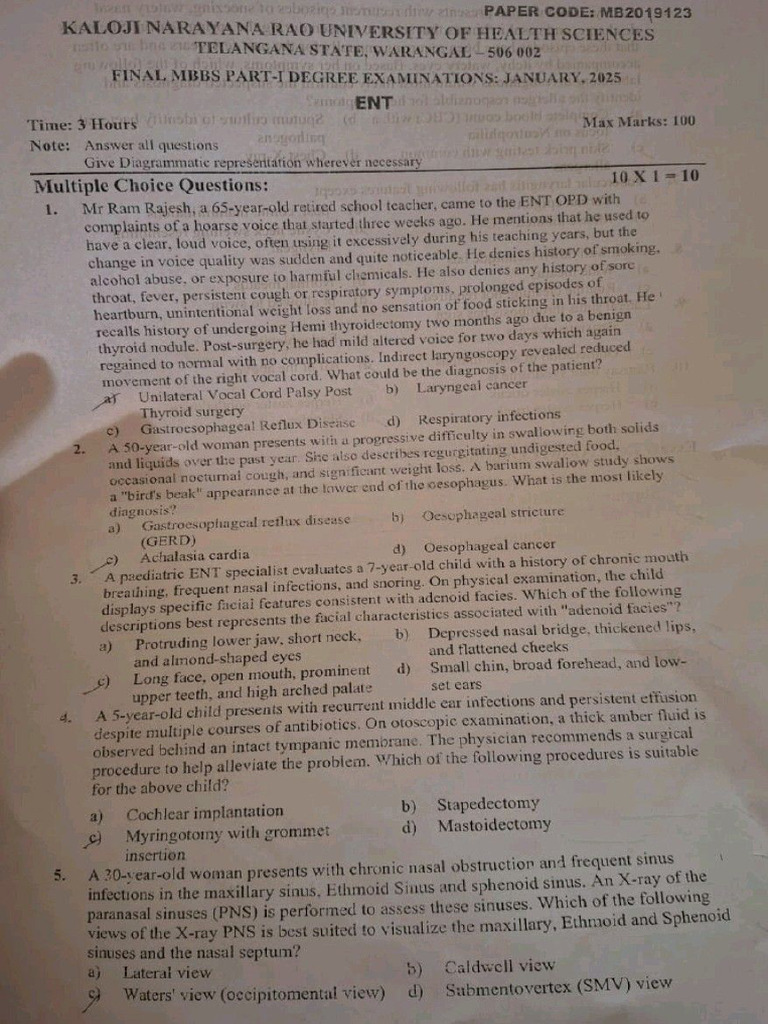 Ent and Ophthalmology Regular 2025 Question Papers | PDF