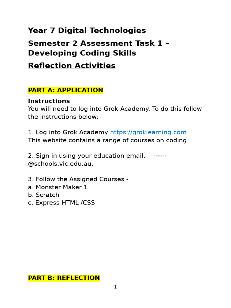 Assessment Task 1 - Developing Coding Skills | PDF | Learning | Human ...