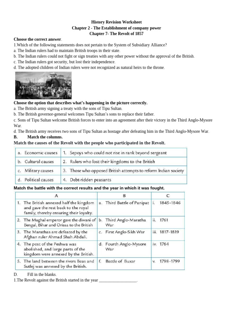 Worksheet History Ch-2 & 7 H.Y | PDF | Indian Rebellion Of 1857 ...