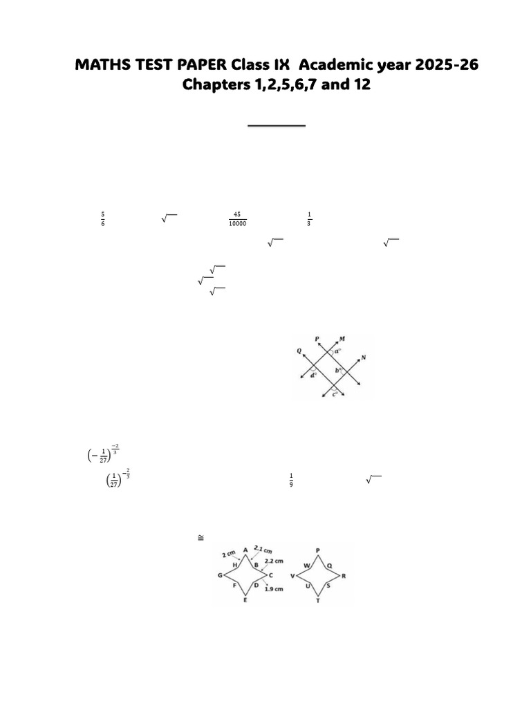Maths Class IX Test Paper 2 | PDF | Numbers | Area
