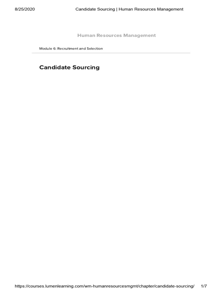 Candidate Sourcing - Human Resources Management | PDF | Recruitment ...