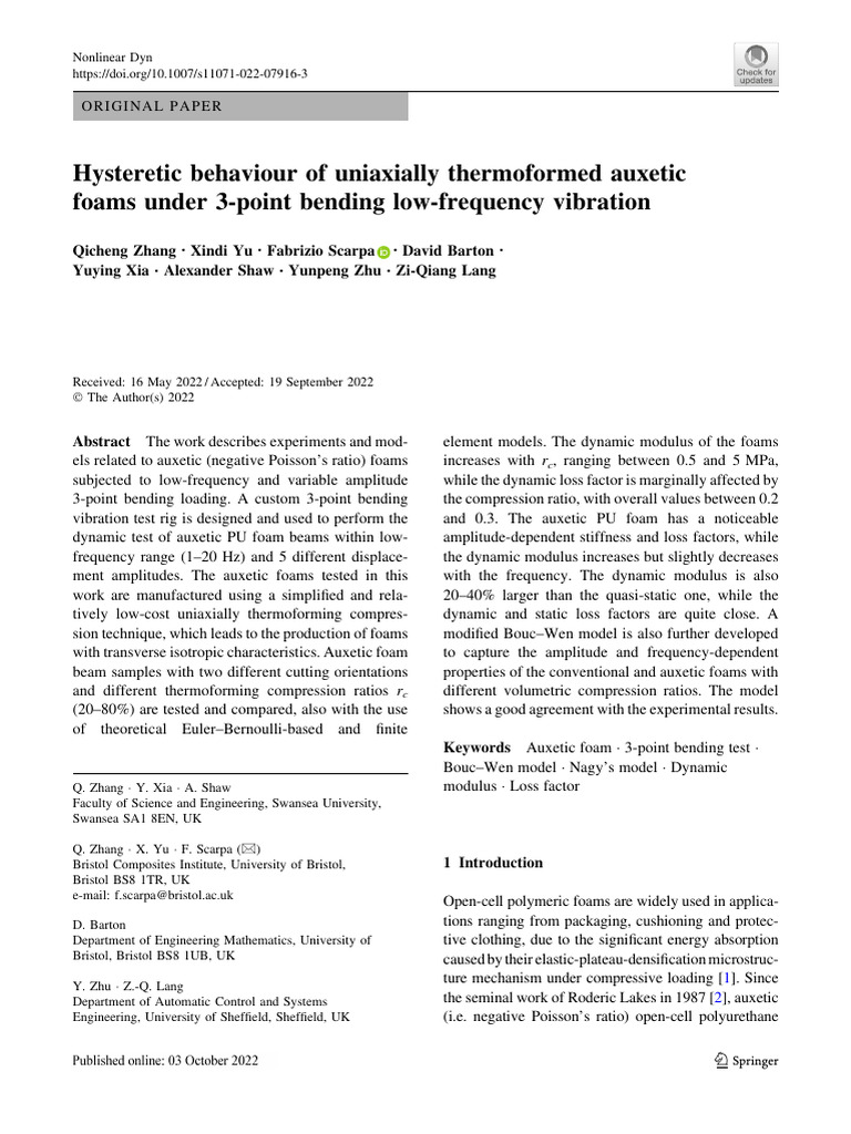 Hysteretic Behavior of Uniaxially Thermoformed Auxetic Foams Under 3 ...