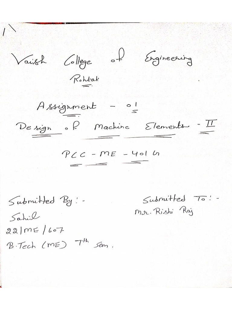 Design of Machine Elements - II - Assignment - 1 | PDF