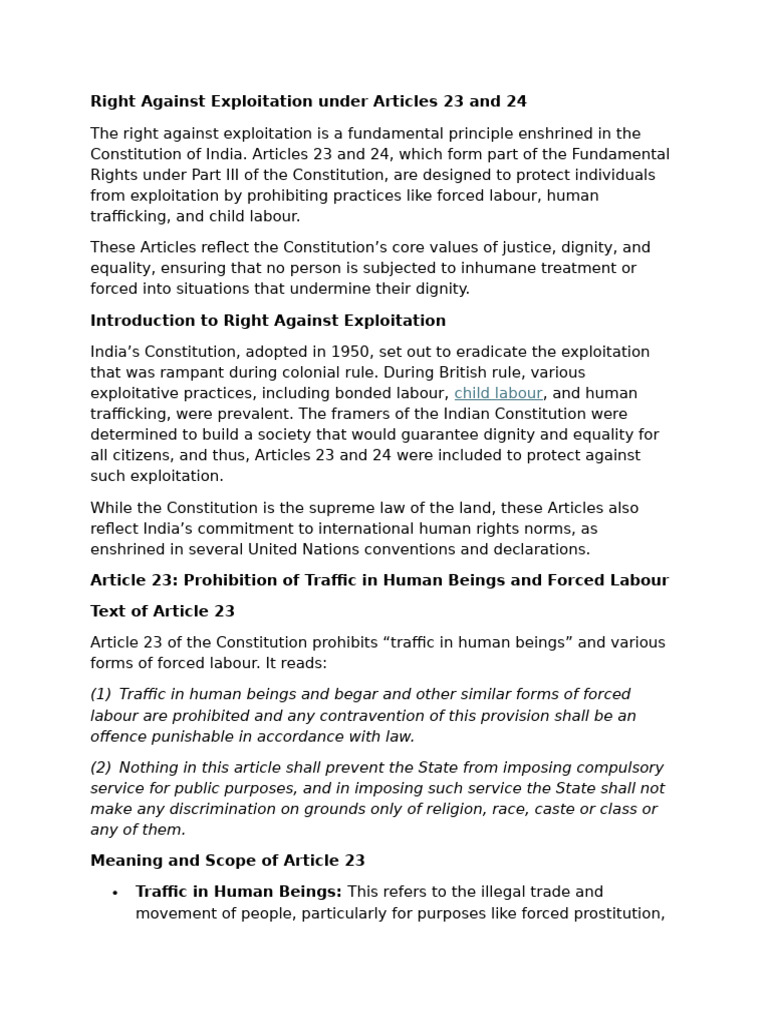 Article 23 and 24 | PDF | Human Trafficking | Child Labour