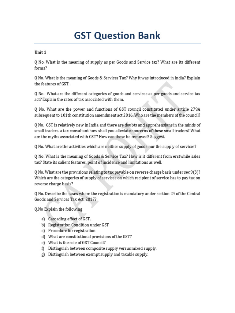 GST Question Bank Final | PDF | Taxes | Government Finances