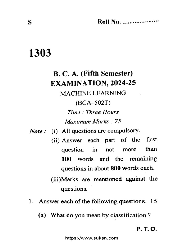 Bca 5 Sem Machine Learning 1303 2025 | PDF