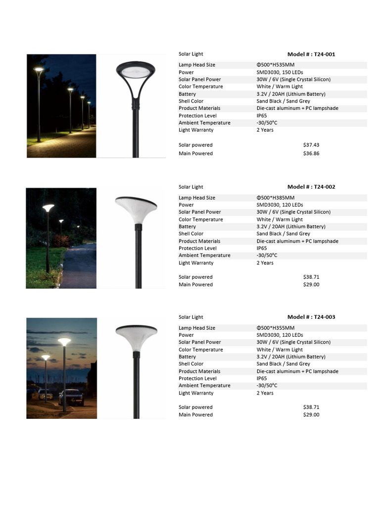 Solar Lights Specifications and Pricing | PDF | Light Emitting Diode ...