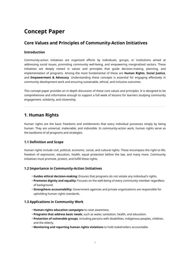 Core Values in Community Action Initiatives | PDF | Empowerment | Human ...