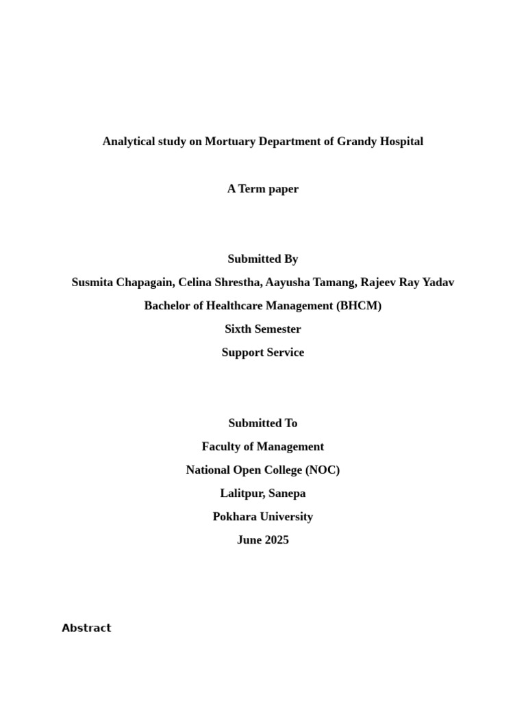Analytical Study On Mortuary Department of Grandy Hospital | PDF ...