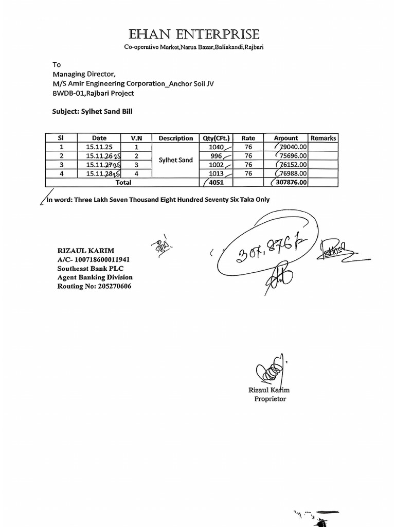 Sample Sylhet Sand Bill | PDF