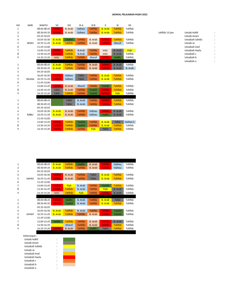 Jadwal Pelajaran MQM 2022 | PDF | Semitic Words And Phrases | Islamic Texts