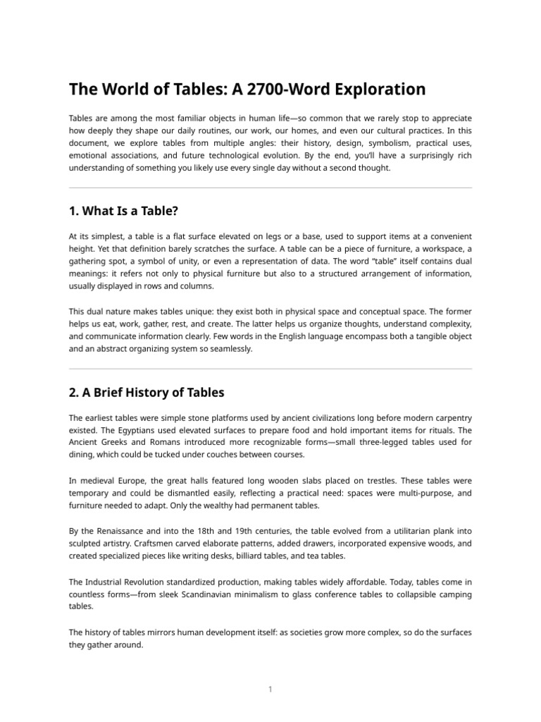 Tables Essay | PDF | Furniture | Information