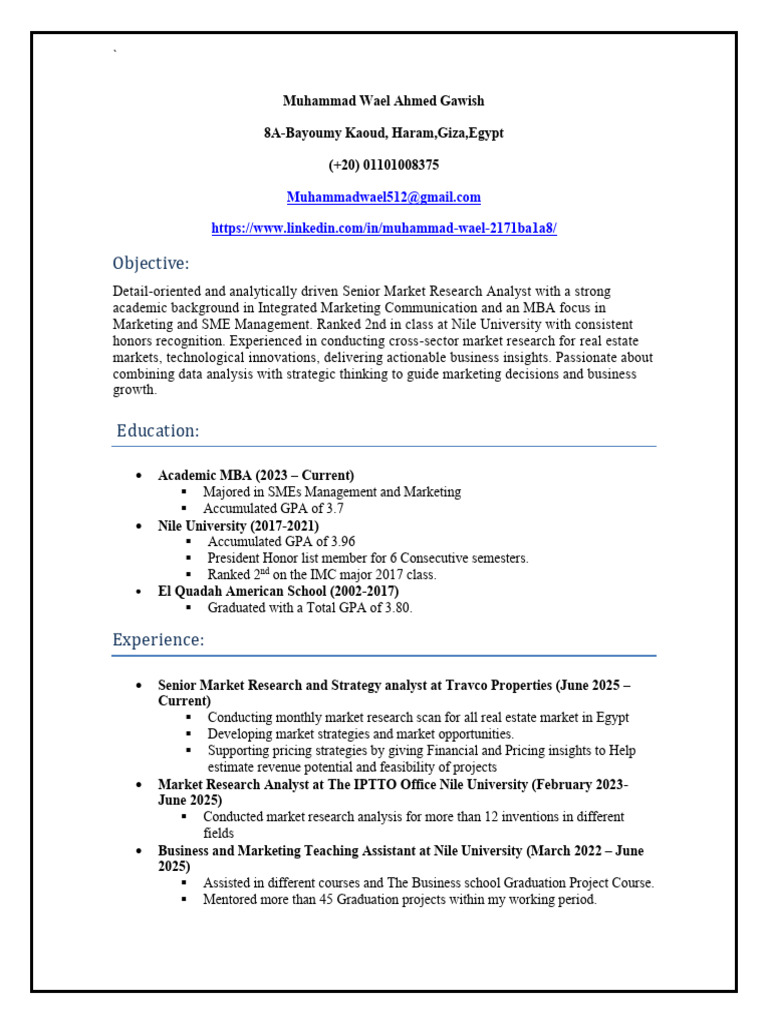 Senior Market Research Analyst Resume | PDF | Marketing Research | Business