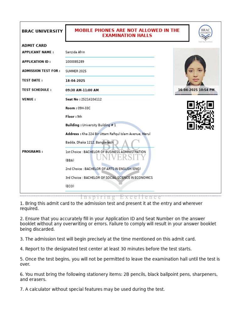 Written Admit Card | PDF