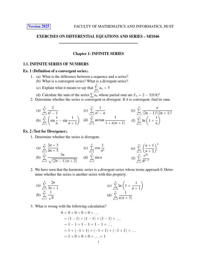Differential Equations and Series Exercises | PDF | Series (Mathematics ...