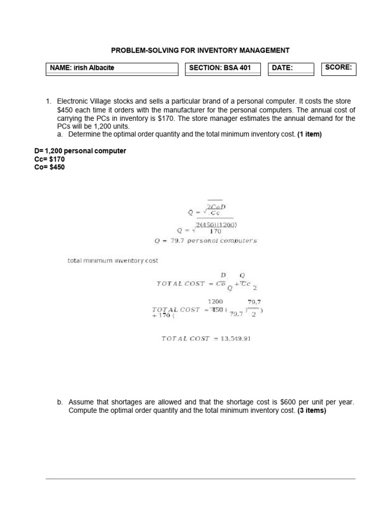 Inventory Management Problem Solving Guide | PDF | Inventory