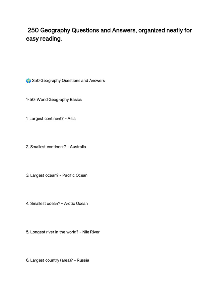 250 Geography Questions & Answers Guide | PDF | Tropical Cyclones | Earth