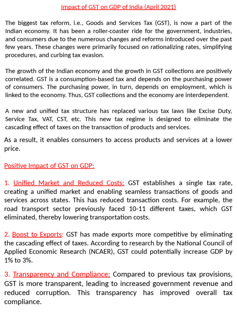 GST's Impact on India's GDP Explained | PDF | Taxes | Payments