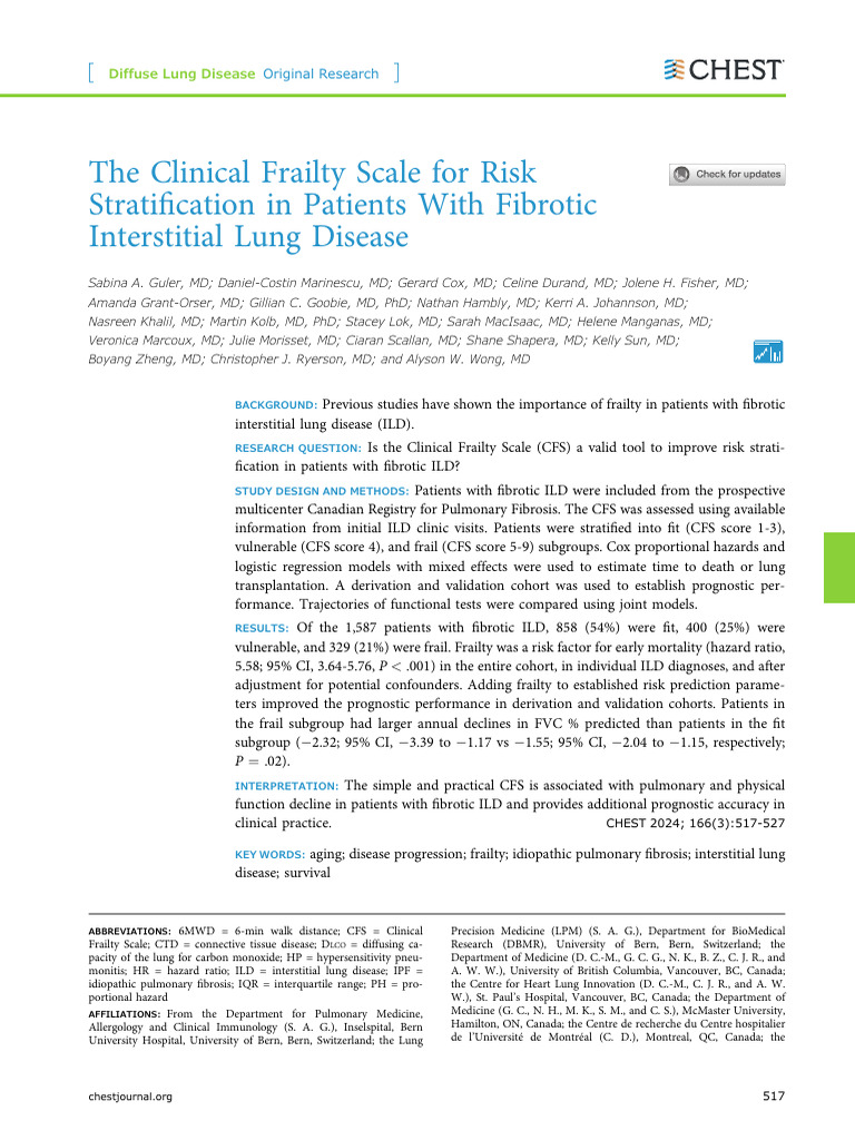 The Clinical Frailty Scale For Risk Stratification | PDF | Lung ...