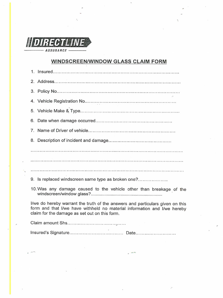 Windscreen Claim Form | PDF