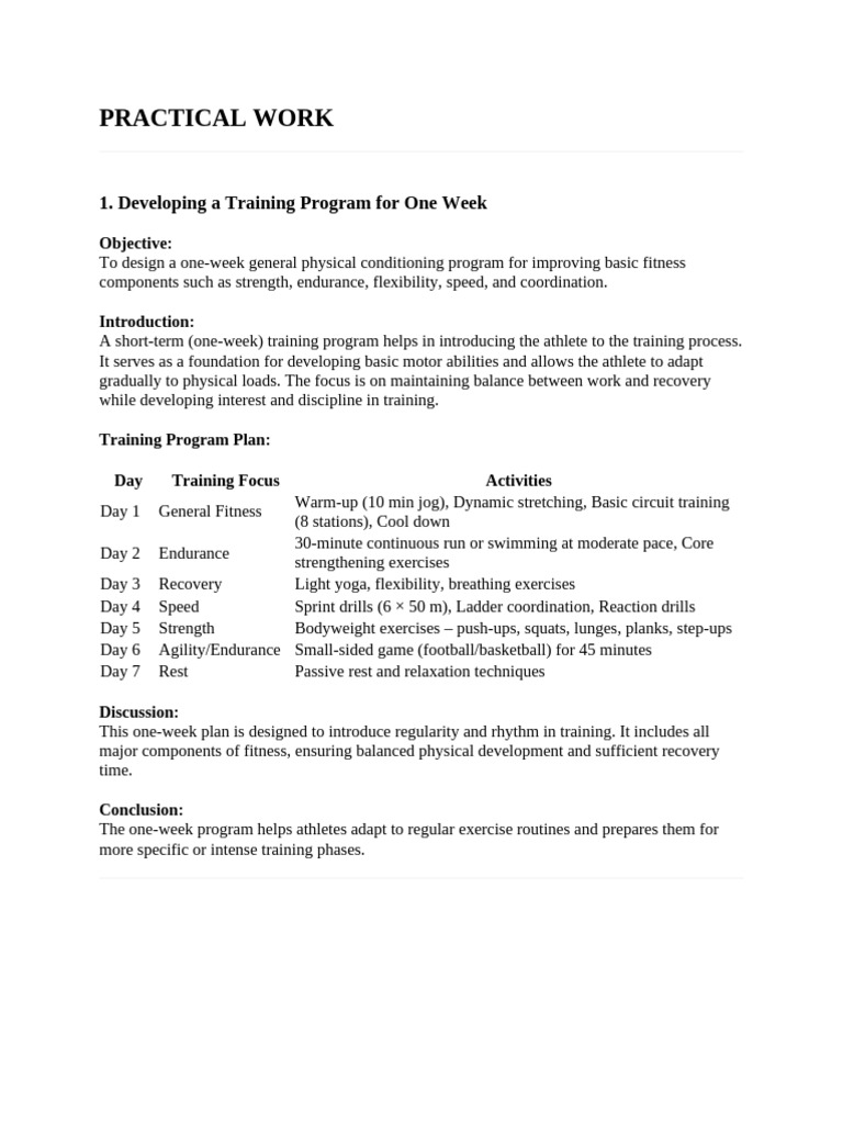 One-Week and One-Month Training Plans | PDF | Strength Training ...