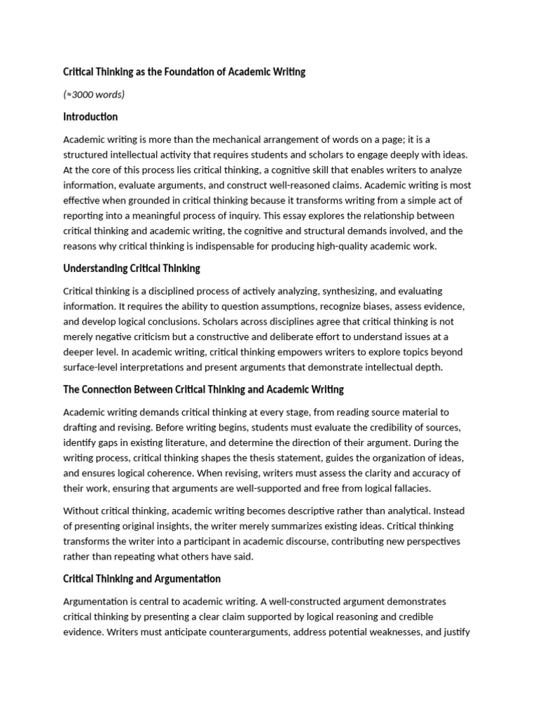 Critical Thinking as the Foundation of Academic Writing | PDF ...