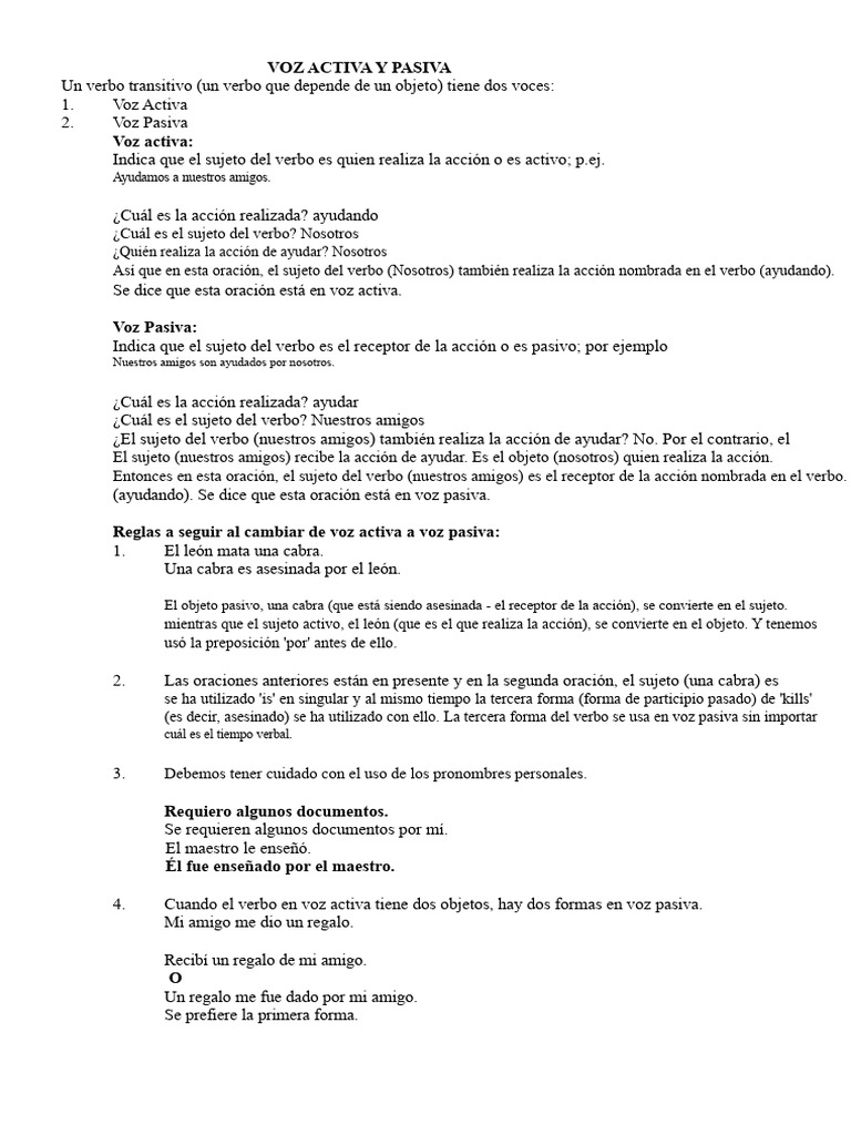 Voz Activa y Pasiva: Guía Completa | PDF | Verbo | Asunto (gramática)