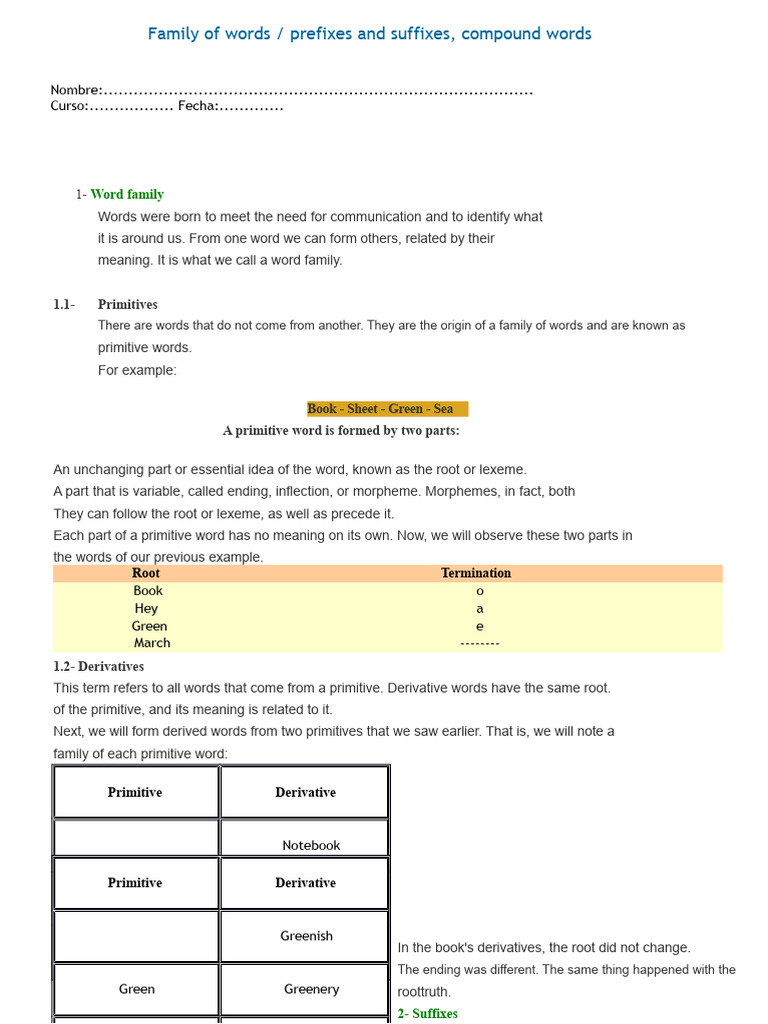 Word Families, Prefixes, and Suffixes Guide | PDF | Word | Lexicology
