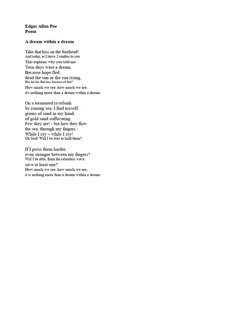 A Dream Within a Dream by Edgar Allan Poe | PDF