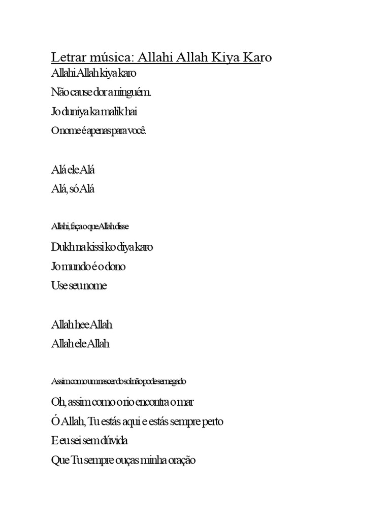 Letra da Música "Allahi Allah Kiya Karo" | PDF
