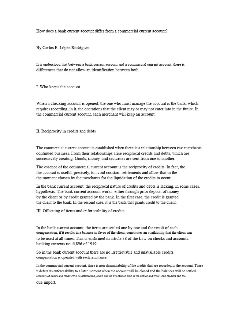 Bank vs. Commercial Current Accounts Explained | PDF | Transaction ...