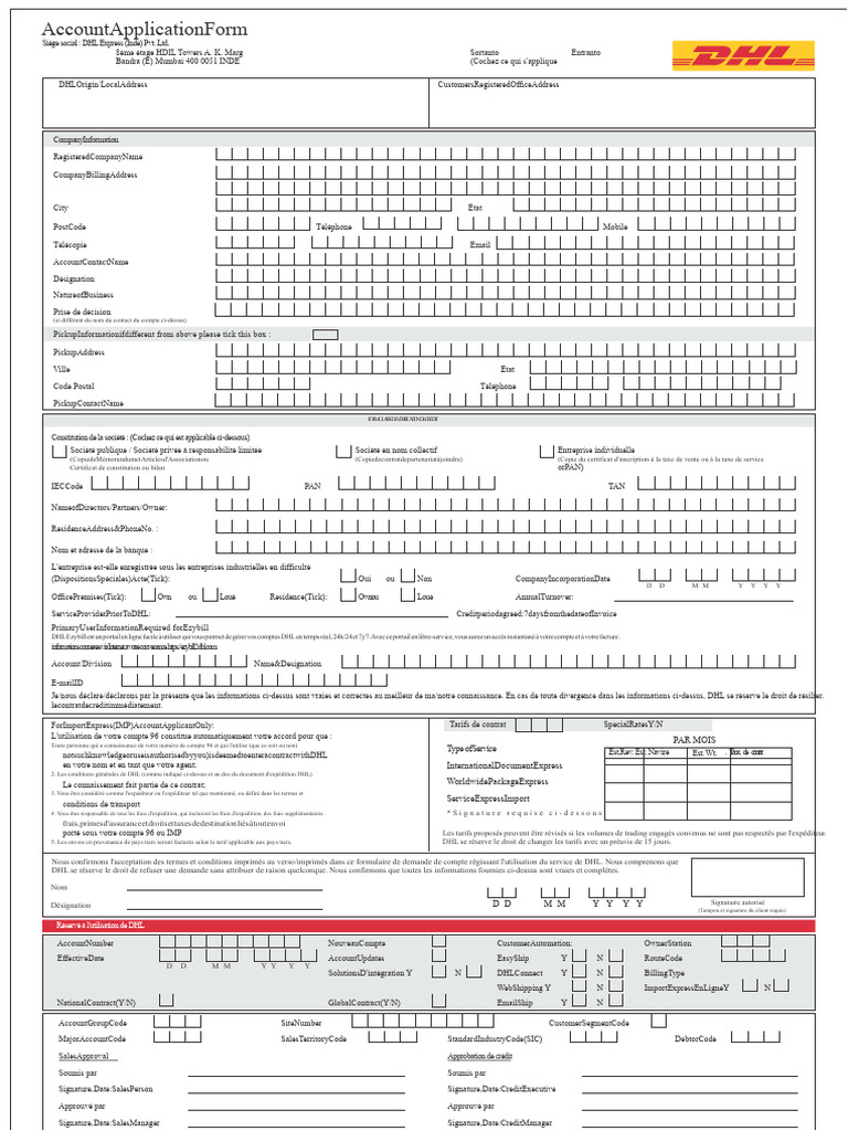 Formulaire de demande de compte DHL | PDF | Transport | Assurance