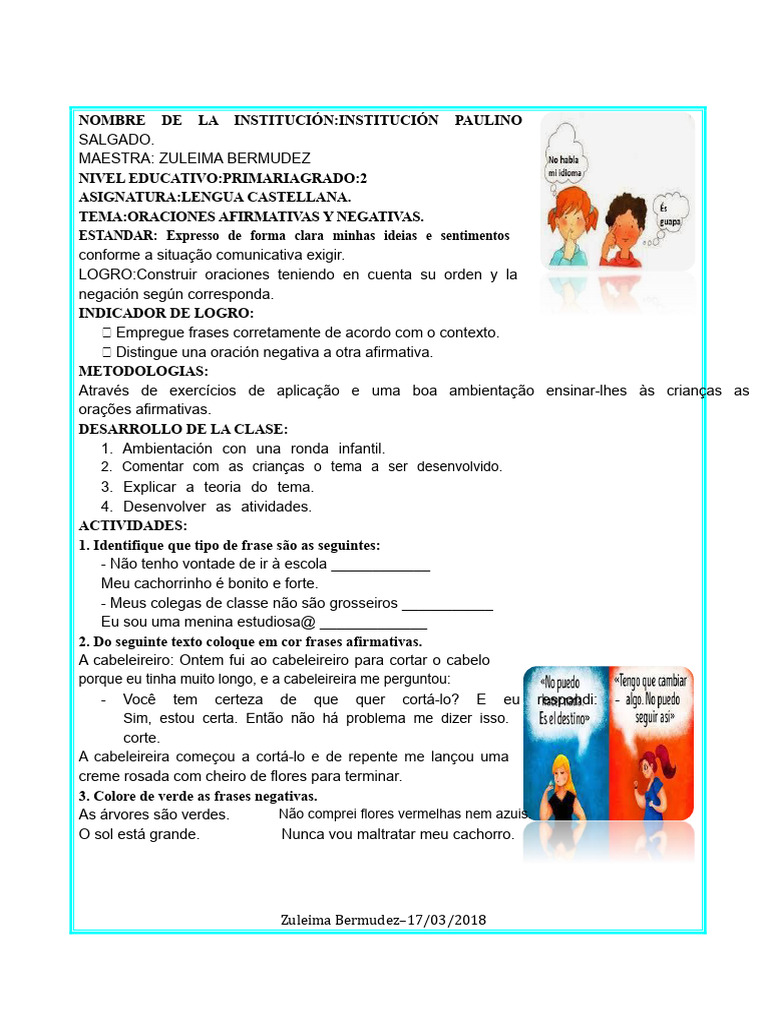 Oraciones Afirmativas y Negativas en Clase | PDF | Famílias linguísticas