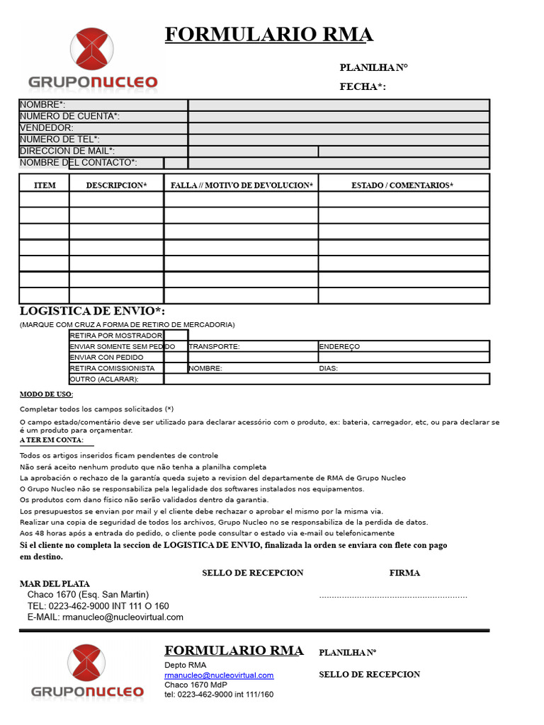 Formulário de Rma | PDF
