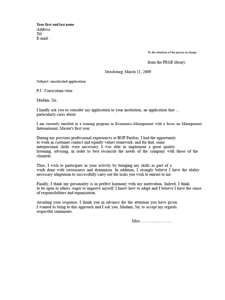 Cover Letter - University Library | PDF