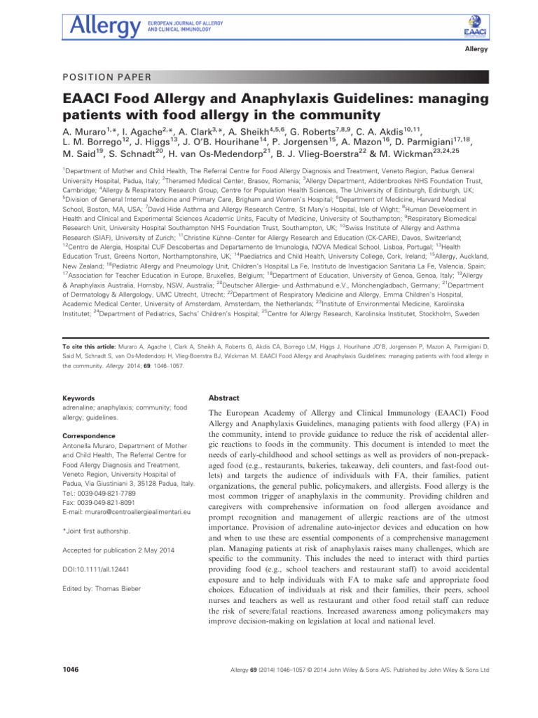 Allergy - 2014 - Muraro - EAACI Food Allergy and Anaphylaxis Guidelines ...