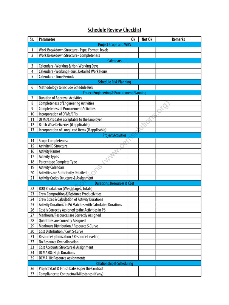 Schedule Review Checklist | PDF