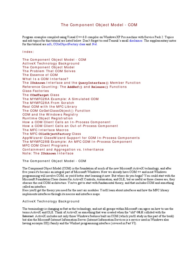 The Component Object Model Download Free Pdf Component Object Model Class Computer