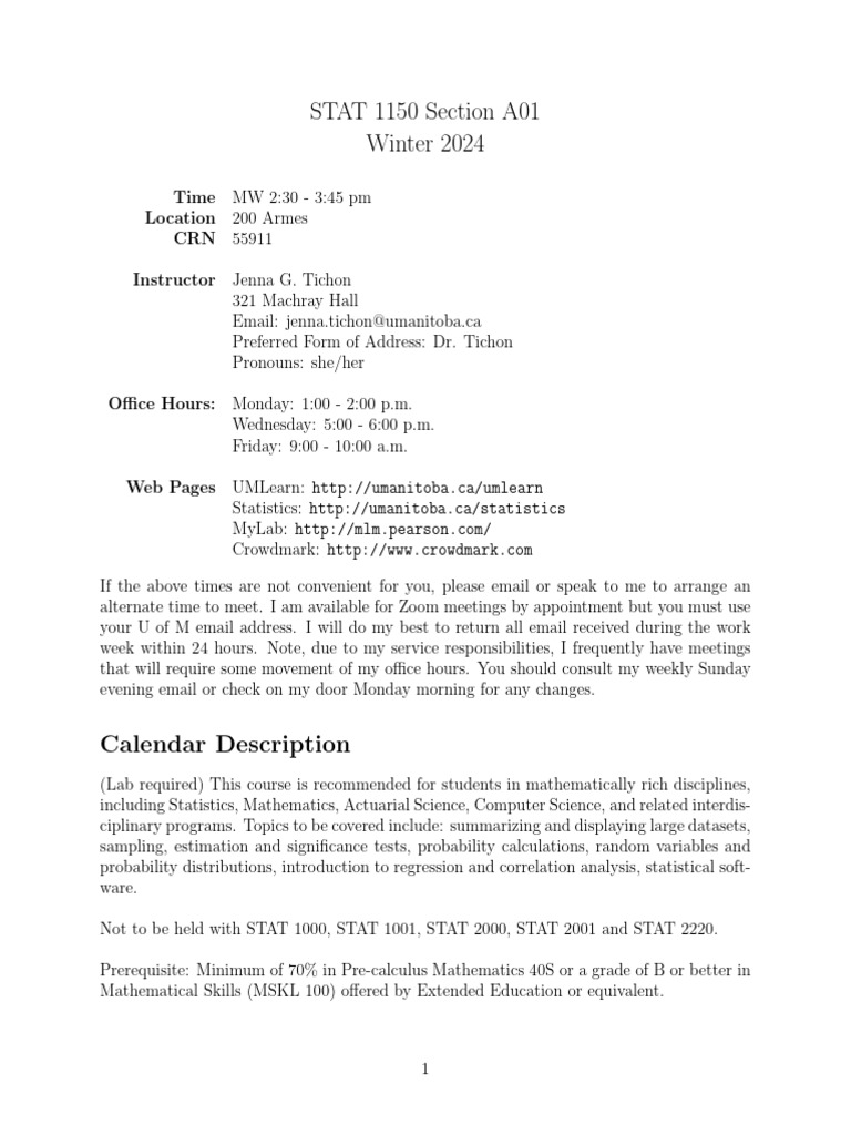 STAT 1150: Winter 2024 Course Overview | PDF | Errors And Residuals ...