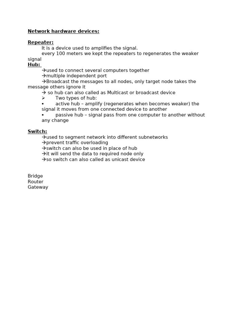 Network Hardware Devices Explained | PDF