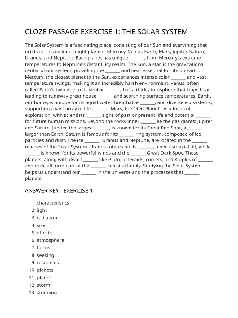 Cloze Passage Exercises for Education | PDF | Heart | Renewable Energy
