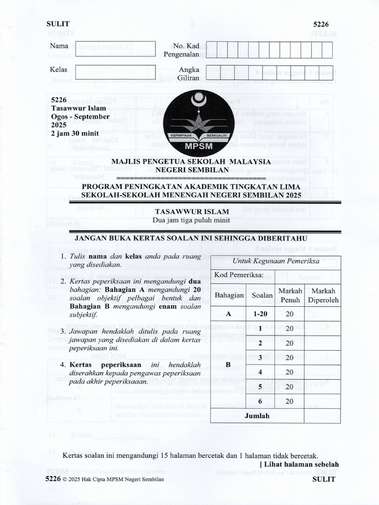 Negeri Sembilan Soalan Word | PDF