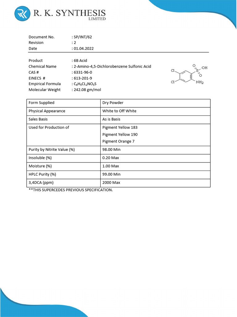6B Acid Product Specification Sheet | PDF
